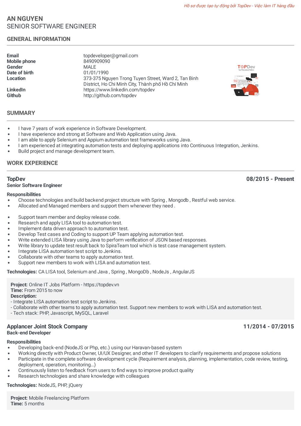 Tạo CV Online tìm việc IT nhanh chóng - TopDev
